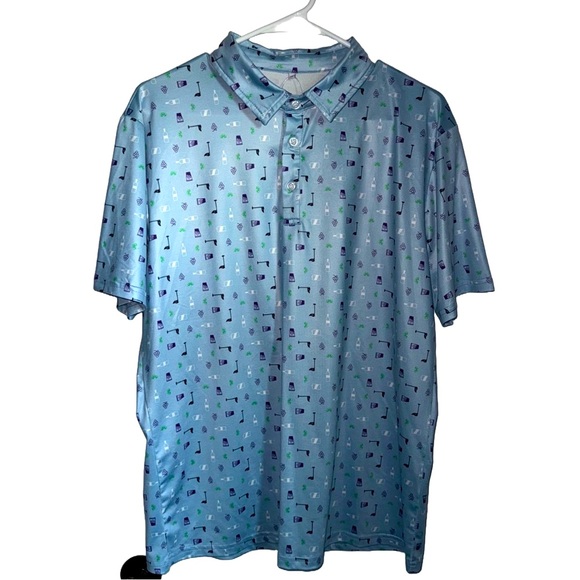 Shirts | Mens Blue Patterned Polo Shirt | Poshmark